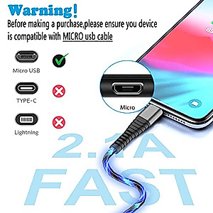Oliomp Micro USB Cable 3FT, Fast Charging Android Charger LED Light Up Phone Charger Cord for Huawei Mate SE, Samsung Galaxy S7/S6/J7,LG,HTC,Sony,Moto,Kindle,PS4 and More