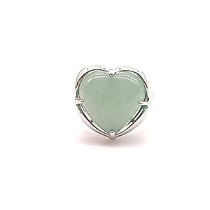 Natural Stone Rose Quartz Agate Turquoise Adjustable Finger Rings Semi Precious Heart Shaped Gemstone Anniversary (Green Aventurine)