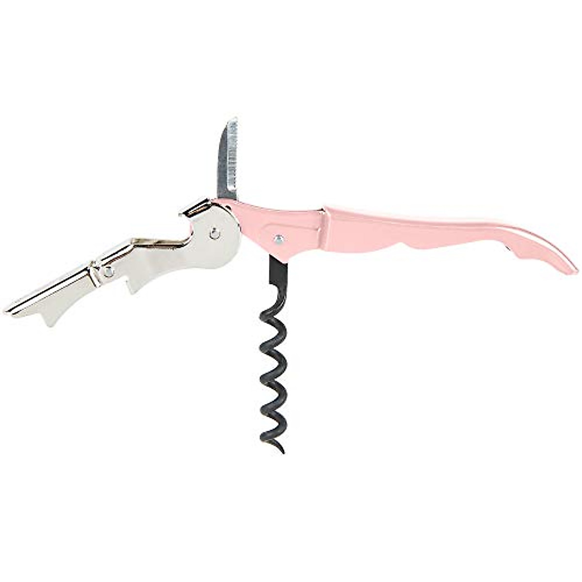 Pulltap's Double-Hinged Waiters Corkscrew, Wine Opener and Foil Cutter, Beer Bottle Opener, Light Pink