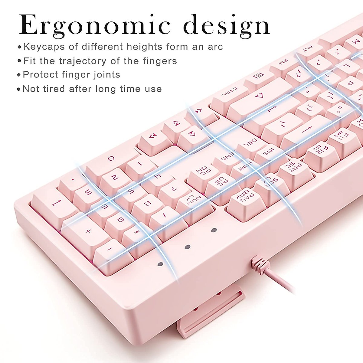 VINMEN Pink Gaming Keyboard with 7 Color LED Backlit Wired USB 104 Keys Keyboard Waterproof Fresh Style Computer Game Keyboard for PC Mac Laptop