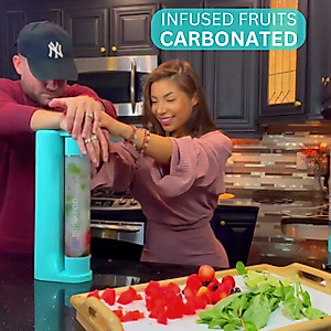 Fizzpod Sparkling Water Maker Soda Maker Infused Fruits Soda Maker Machine for Carbonating with 1L Carbonating Bottle, Seltzer Fizzy Water Maker, Includes 3 x 1l Carbonating Bottle Compatible with 60L