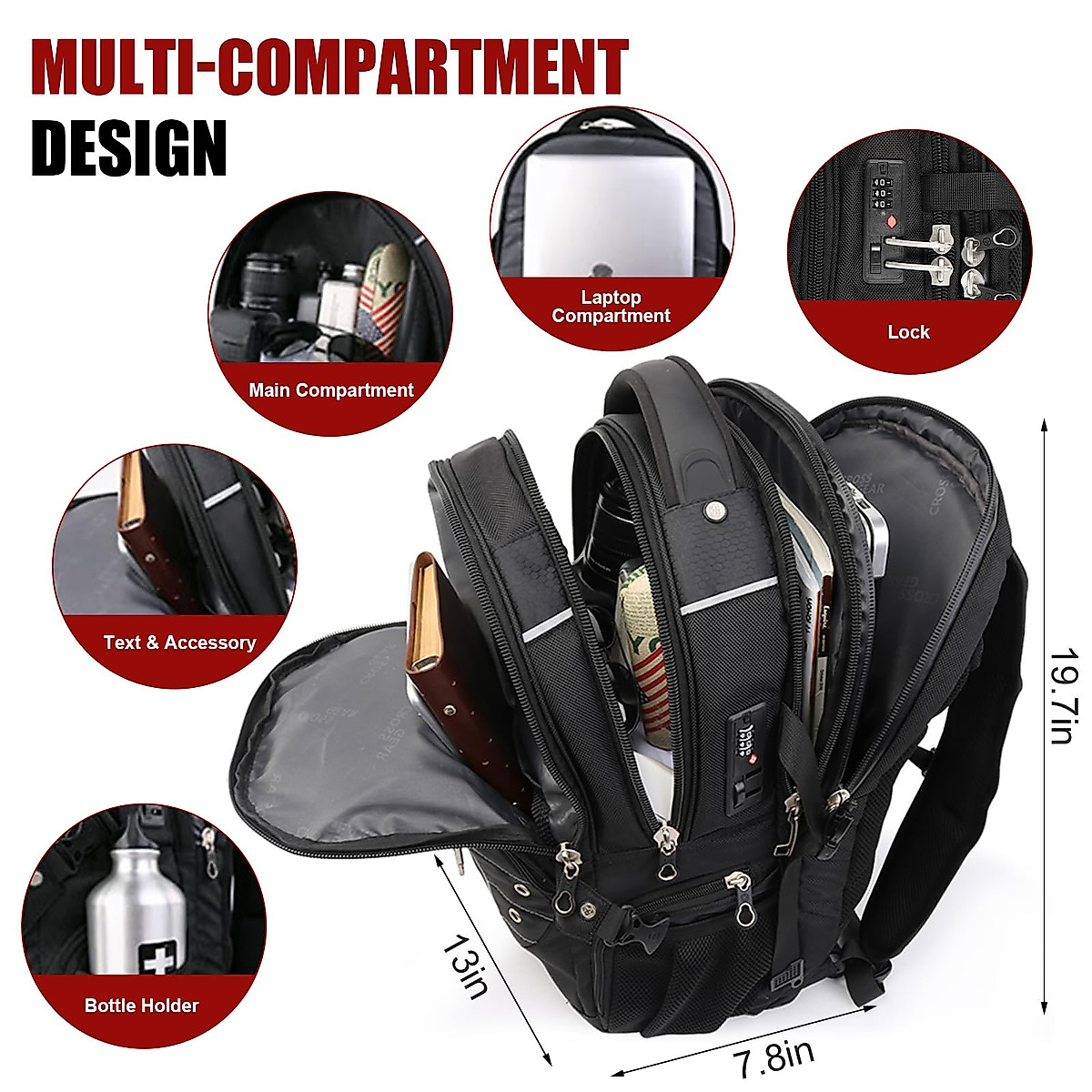 StarCloud Travel Laptop Backpack Men - Heavy Duty, USB 2.0 Charger Port - Durable Commute and College Backpacks Featuring Anti-Theft Lock and Dedicated Laptop & Tablet Protection, Fits 17" Notebook