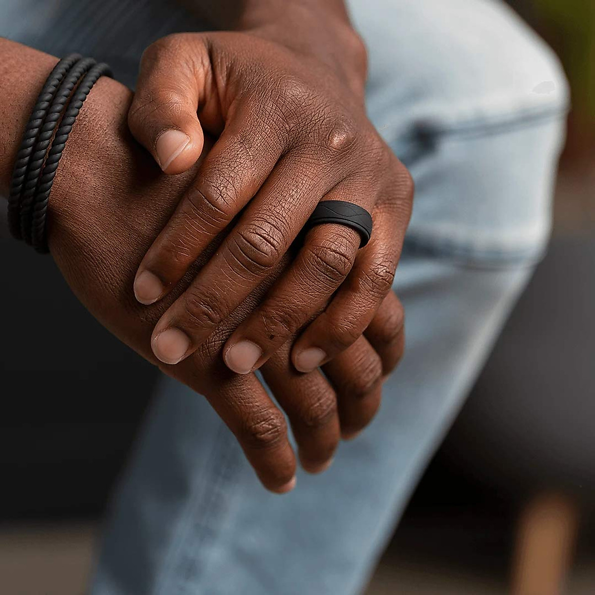 Enso Rings Men’s Infinity Silicone Ring – Hypoallergenic Wedding Band for Men – Comfortable Band for Active Lifestyle – 9mm Wide, 2.25mm Thick (Slate, 11)