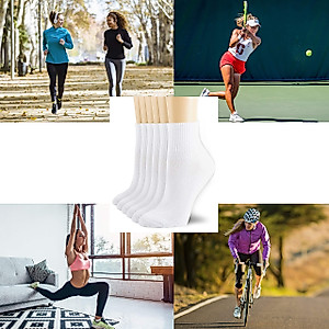 NevEND 6 Pairs Women's & Men's Mini Crew/Ankle Cotton Athletic Socks with Thick Cushioned M White