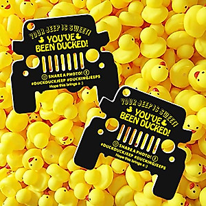 Fantasyon You've Been Ducked Card 50 Pack Duck Duck Tags Attach to Rubber Ducks Die Cut Black Jeep Car Design With Round Hole and Rubber Bands 3.5 x 2 Inch