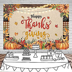 Mocsicka Fall Thanksgiving Party Decorations Rustic Wood Maple Leaves Pumpkin Photography Background Happy Thanksgiving Farm Harvest Photo Booth Props (7x5ft)