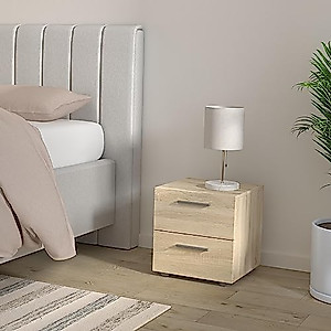 Tvilum, 2 Drawer Nightstand for Bedroom, Modern Silver Drawer Handles, Contemporary, Oak