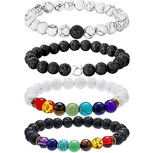 Bememo 4 Pieces Chakra Bracelets for Men Women Aromatherapy Essential Oil Diffuser Lava Stone Bracelets for Yoga Bracelets 7 Colors Chakra Beads