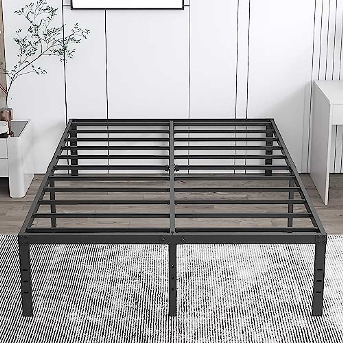 Cieemine 18 Inch Full Size Metal Bed Frame, Heavy Duty Steel Slat Mattress Foundation,No Box Spring Needed, Easy Assembly, Noise-Free,Black