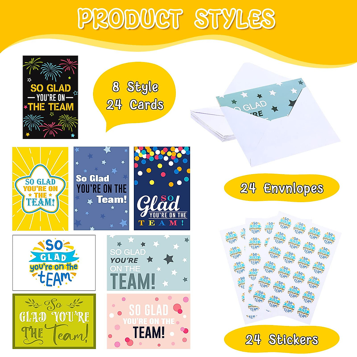 Chinco 24-Pack of Employee Appreciation Cards with Envelopes, Thank You Notes, Office Theme Design, Suitable for All Employees