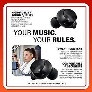 Coby Pro Fitness True Wireless Earbuds w/Charging Case | Sweat Resistant, Noise-Isolation, Auto-Pair, HD Audio, 15-HR Play Bluetooth Fitness Buds | Siri, Google Compatible, Hands-Free Calls (Black)