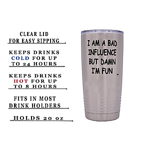 Rogue River Tactical Funny Sarcastic Office Work 20 Oz. Travel Tumbler Mug Cup w/Lid Vacuum Insulated Hot or Cold Bad Influence