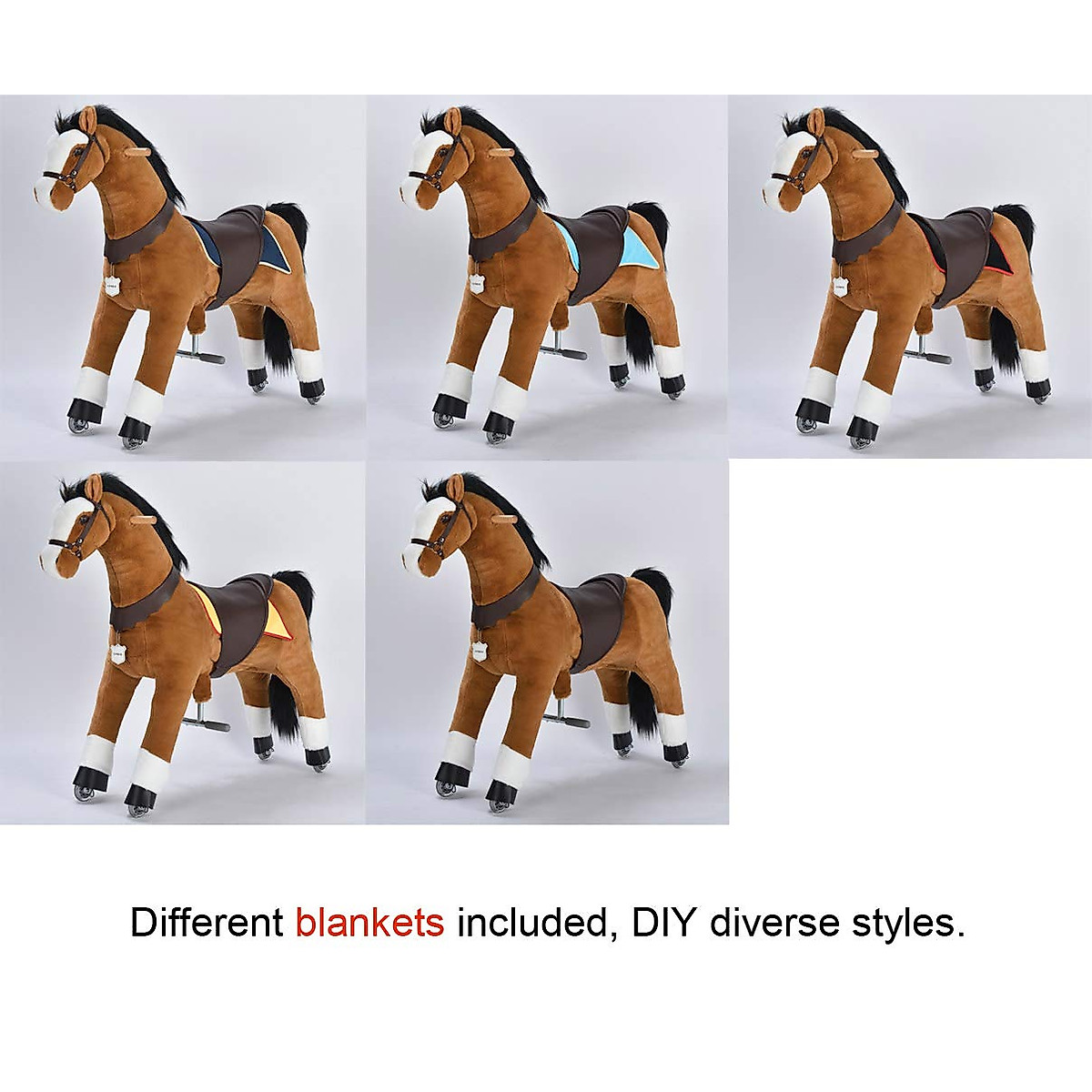 Ufree Large Mechanical Rocking Horse Toy, Ride on Bounce up and Down and Move, 44 inch for Children 6 to Adult (Black Mane and Tail)