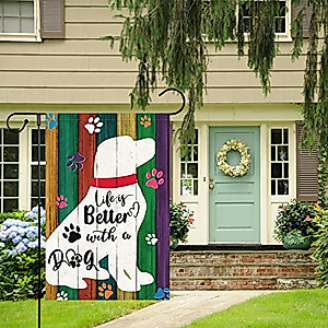Life is Better With A Dog Pet Garden Flag 12 x 18 Double Sided, Burlap Small Dog Paw Farmhouse Garden Yard Flags for Seasonal Outside Outdoor House Decoration (Only Flag)