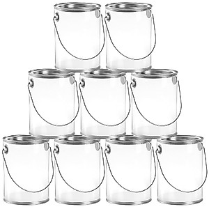 Hedume 9 Pack Clear Paint Can Containers with Metal Lids, 5 Inches Tall Empty Paint Storage Cans, Quart Size Decorative Faux Paint Pails, Great for Party Favors, Decor and DIY