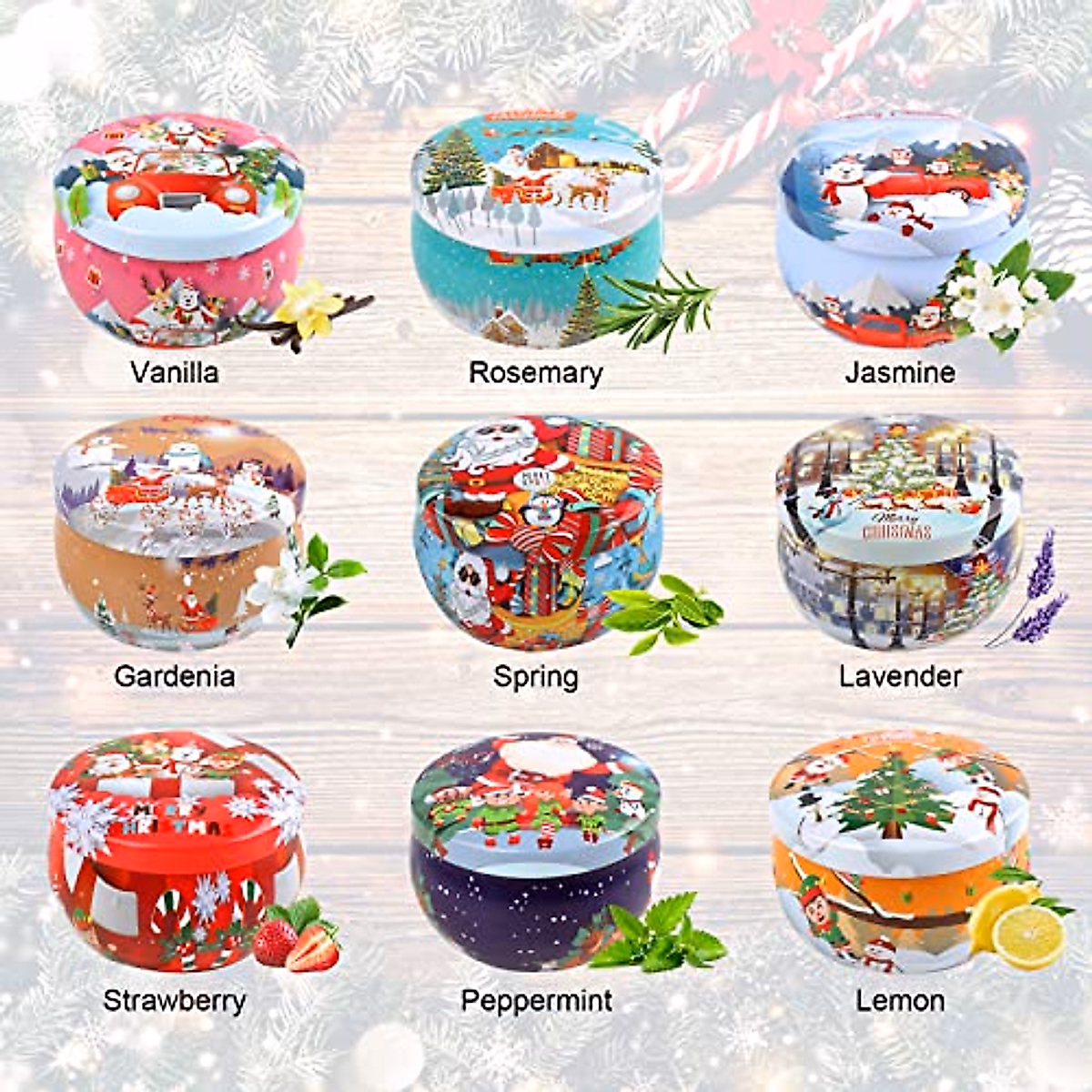 Christmas Scented Candles Gifts Sets: 9 Pack Natural Soy Wax Candle Set with Fragrance Essential Oil Perfect Women Valentine's Gift for Stress Relief and Aromatherapy