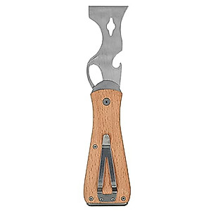 ROLLINGDOG Paint Scraper-Folding Painters Tool 9-in-1 Beech Wooden Handle Includes Paint Roller Cleaner, Nail Puller, Putty Knife Scraper, Hammer End