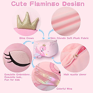 Flamingo Stuffed Animal Toy Storage for Kids Bean Bag Chair Cover Large Size 24x24 Inch Velvet Extra Soft Stuffed Organization for Girls Gift Pink Cover ONLY
