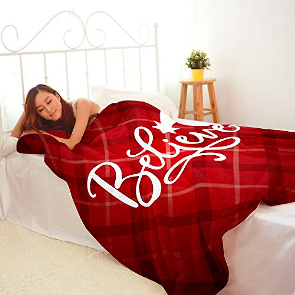 Christmas Plaid Blanket,Plush and Warm Home Soft Cozy Lightweight Fuzzy Throw Blankets for Couch Bed Sofa,Christmas Plaid Believe Greeting Invitation Fall,50"x60"