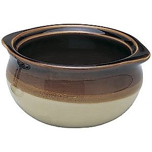NEW, 10 oz. (Ounce) French Onion Soup Bowl, Crock Bowl, Single-Serving, Ceramic, Two-Tone Color, Flat Rim, Two-eared Rim Handle