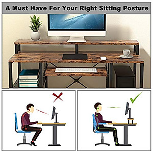 TechLand Industrial Computer Desk with Storage Shelves/Keyboard Tray/Monitor Stand, Modern Study Writing Table Workstation for Home Office