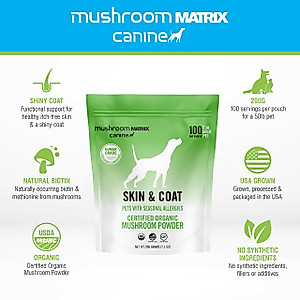 Om Mushroom Matrix Pet - Canine | Skin & Coat | USA Grown Human-Grade Organic Mushroom Powder Pet Supplement | Seasonal Allergy Skin & Coat Support for Dogs & Cats | 200 Grams, 7.1 oz