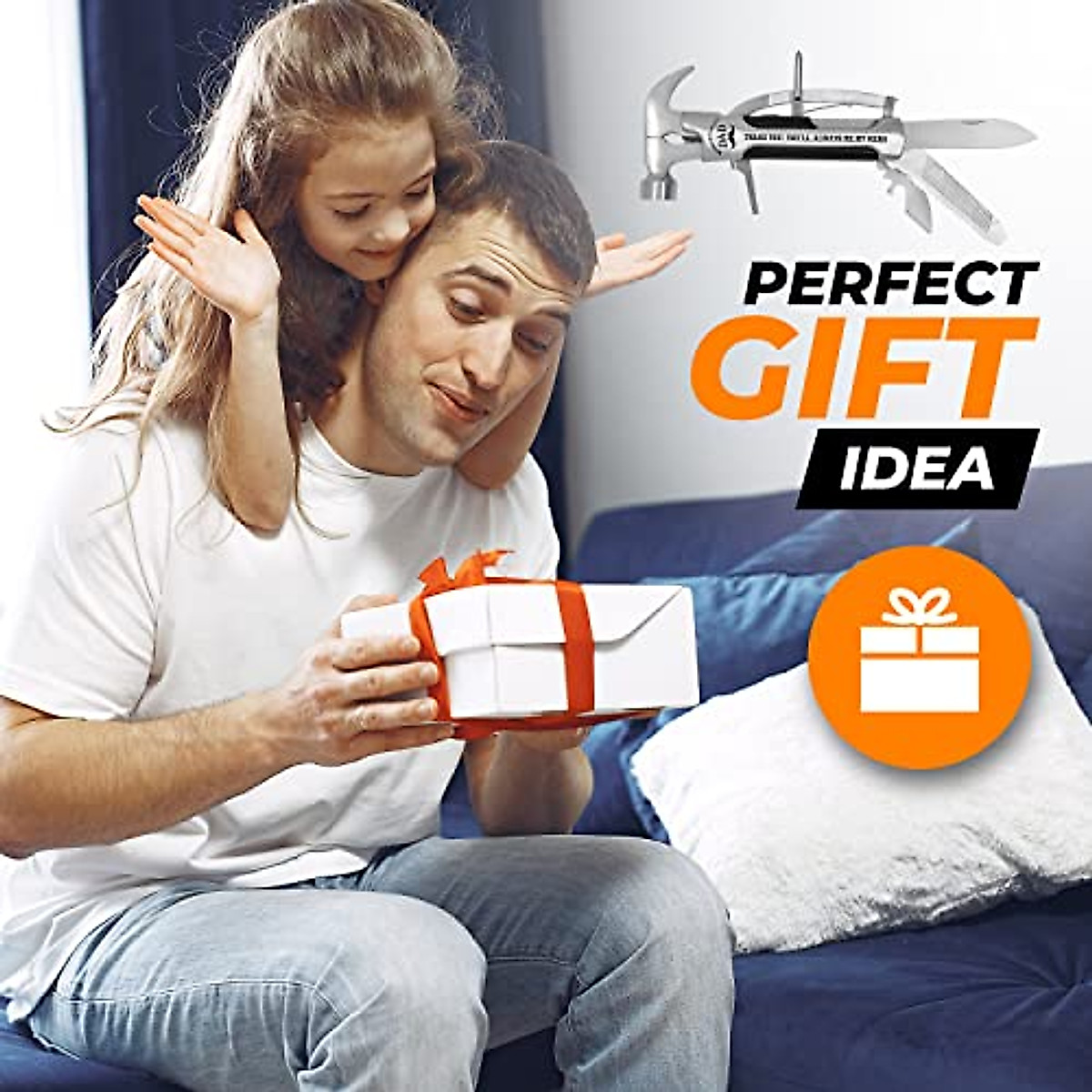 Toolbay Gadget Gift for Dad - All in one Stainless Steel Hammer Multitool with case and clip. Great Gadgets for mens stocking stuffer for home or car