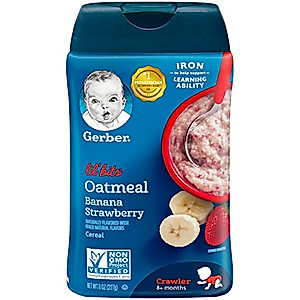 Gerber Lil' Bits Oatmeal Banana Strawberry Baby Cereal, 8 Ounces (Pack of 6)