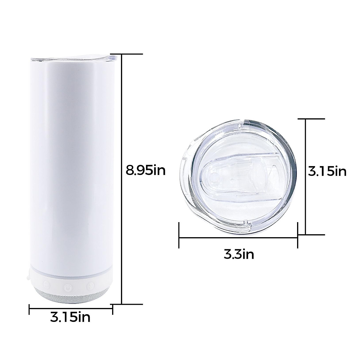 Lilsofee 25 Pack 20 OZ Sublimation Blank Tumblers Bulk Stainless Steels Double Vacuum Music Bluetooth Speaker Tumbler with Lid and Straw Heat Transfer Straight Cup Bulk DIY