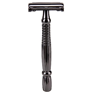 BAILI Butterfly Open TTO Double Edge Safety Razor Long Handle Wet Shaving for Men Women with 5 Platinum Blades and Stand Agate Black BD278L