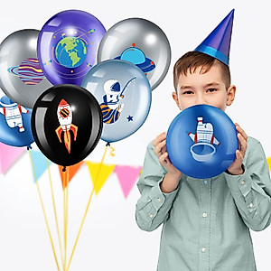 48 Pieces Outer Space UFO Party Balloons, 12 Inch Latex Galaxy Space Theme Party Balloon Metallic Rocket Astronaut Planet Balloon for Girl Boy Kid Space Birthday Party Baby shower Decoration Supply
