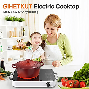 GIHETKUT Single Burner Electric Cooktop,1800W 110V Electric Stove Top with Knob Control, Portable Cooktop with 2 Handle,single burner electric stove with Double Ring Heating, 4 hours Timer