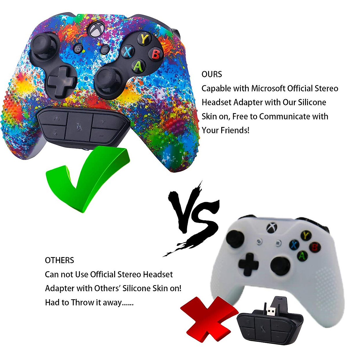 9CDeer Studded Protective Customize Transfer Printing Silicone Cover Skin Sleeve Case + 8 Thumb Grips Analog Caps for Xbox One/S/X Controller Paints Compatible with Official Stereo Headset