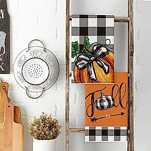 Artoid Mode Buffalo Plaid Pumpkin Fall Kitchen Towels Dish Towels, 18x26 Inch Seasonal Decoration Hand Towels Set of 2