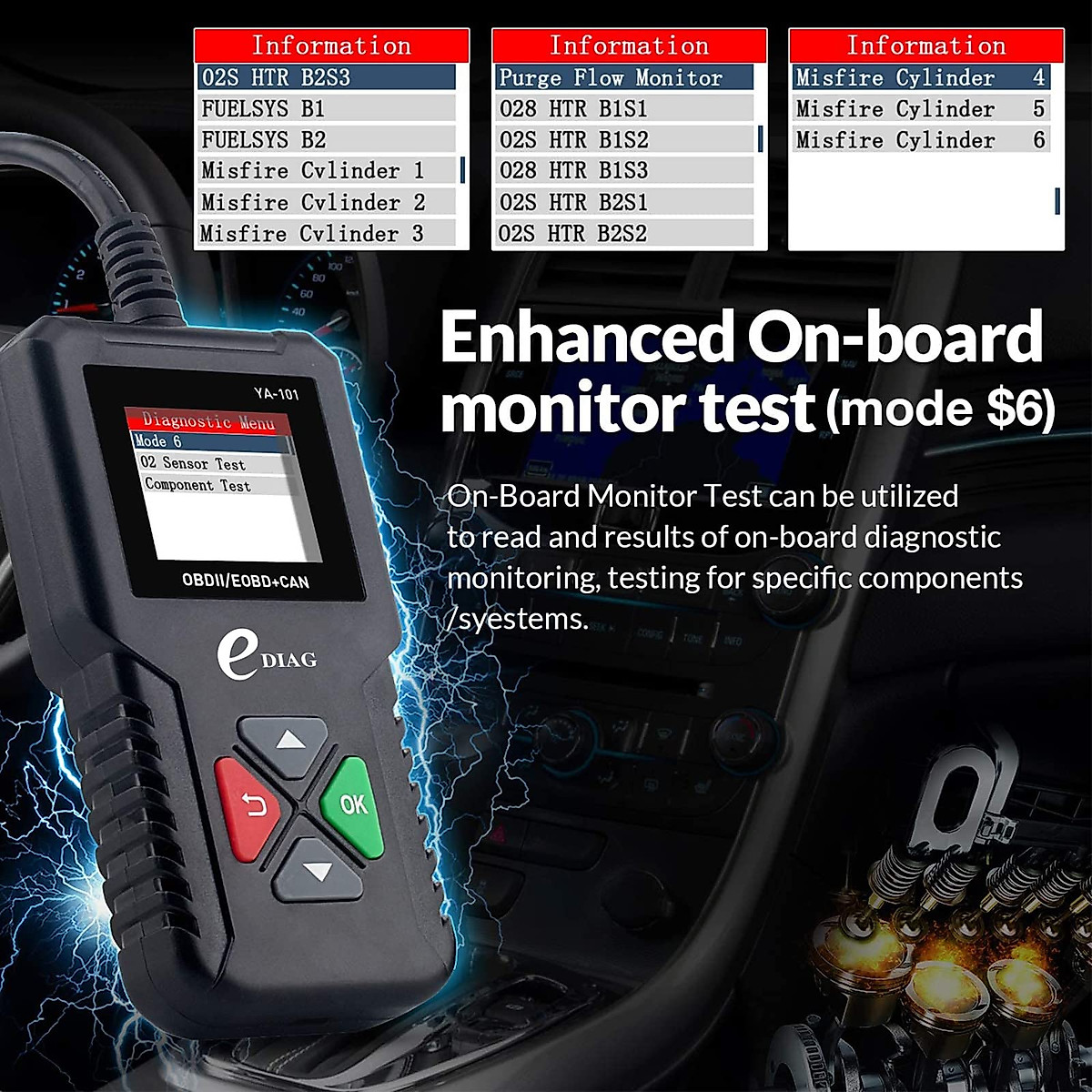 2024 Ver. EDIAG OBD2 Scanner YA-101 Auto Code Reader for Check Engine Light,O2 Sensor,EVAP Test,On-Board Monitor Test,Smog Check,OBD2 Diagnostic Scan Tool for All OBD2 Cars Since 1996-Upgrade Version
