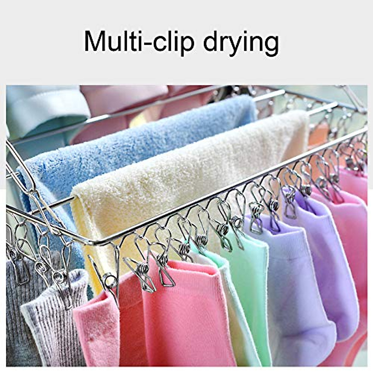 KJAOYU Stainless Steel Sock Drying Rack with 36 Clips,Clothes Drying Rack - Stainless Steel Socks Shoes Hanger Organizer with 36 Clips for Balcony