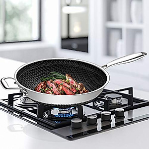 MICHELANGELO Wok Pan with Lid, 12.5 Inch Stainless Steel Wok with Lid, Woks & Stir-fry Pans with Honeycomb Coating, Nonstick Wok Flat Bottom, Induction Wok Pan