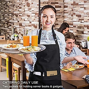 Jubatus 2 Pack Bib Aprons with 2 Pockets Cooking Chef Kitchen Apron for Women Men, Black