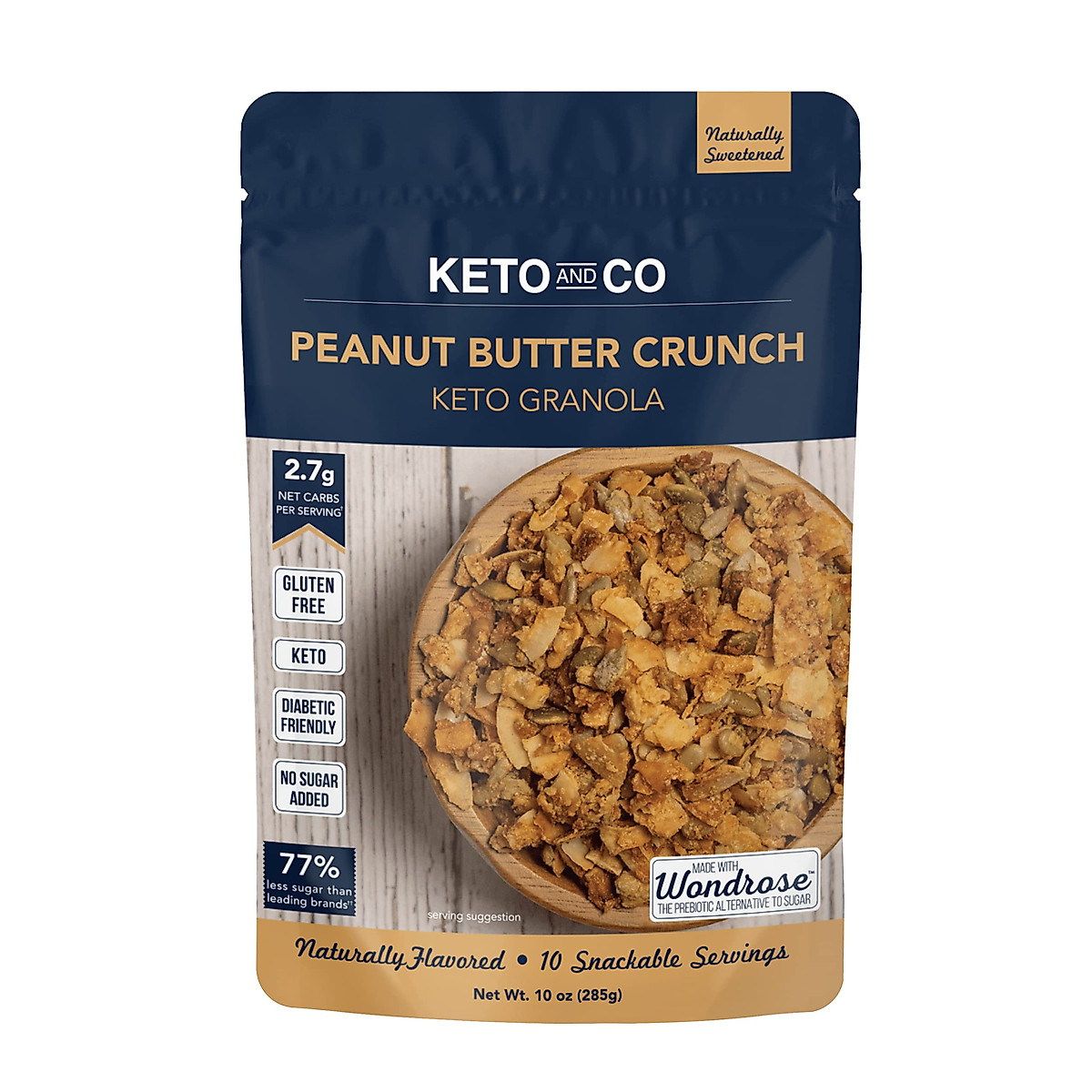 Keto Peanut Butter Crunch Granola by Keto and Co | Just 2.7g Net Carbs Per Serving | Gluten Free, Low Carb, Diabetic Friendly, Naturally Sweetened, No Added Sugar, Non-GMO | (10 Servings)