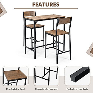 Giantex 3 Piece Pub Table Set, Bar Table and Chairs Set of 2, Kitchen Counter Height Bistro Dinette Hightop Dining Table Set for Small Space Apartment Breakfast Nook Restaurant, Rustic Brown