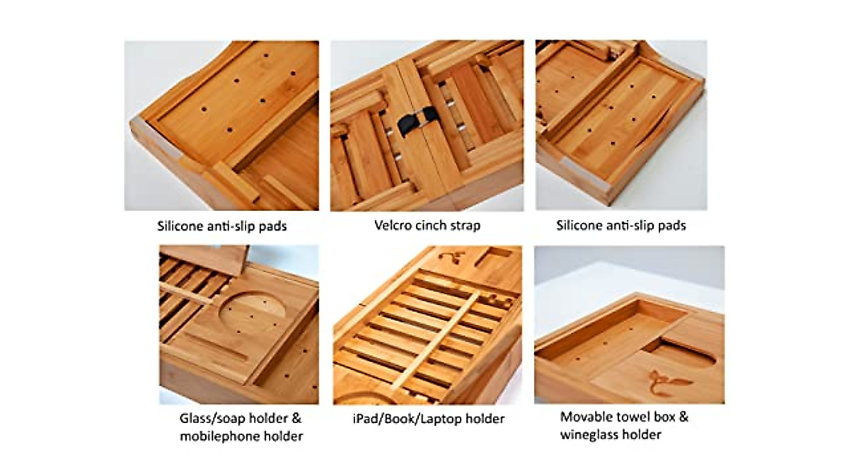 Bamboo Bathtub Caddy & Bed Laptop Desk with Adjustable Legs