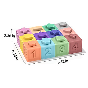 TEMI Baby Toys Blocks, Soft Stacking Building Blocks Educational Teethers Toy Squeeze Play with Numbers Shapes Animals Fruit and Textures