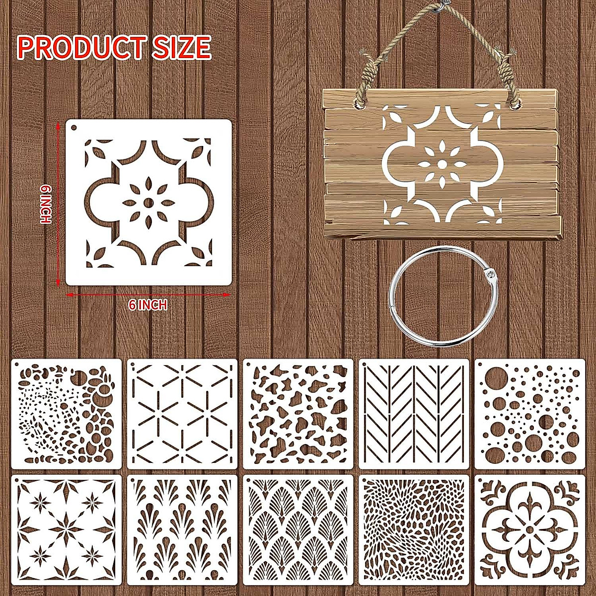 6 Inch Wall Texture Stencils for Painting, 25 Pieces Reusable DIY Modern Wall Stencil Mixed Crackle Marble Background Camo Spray Paint Art Templates for Wood Canvas Paper Floor Tile(Wall)