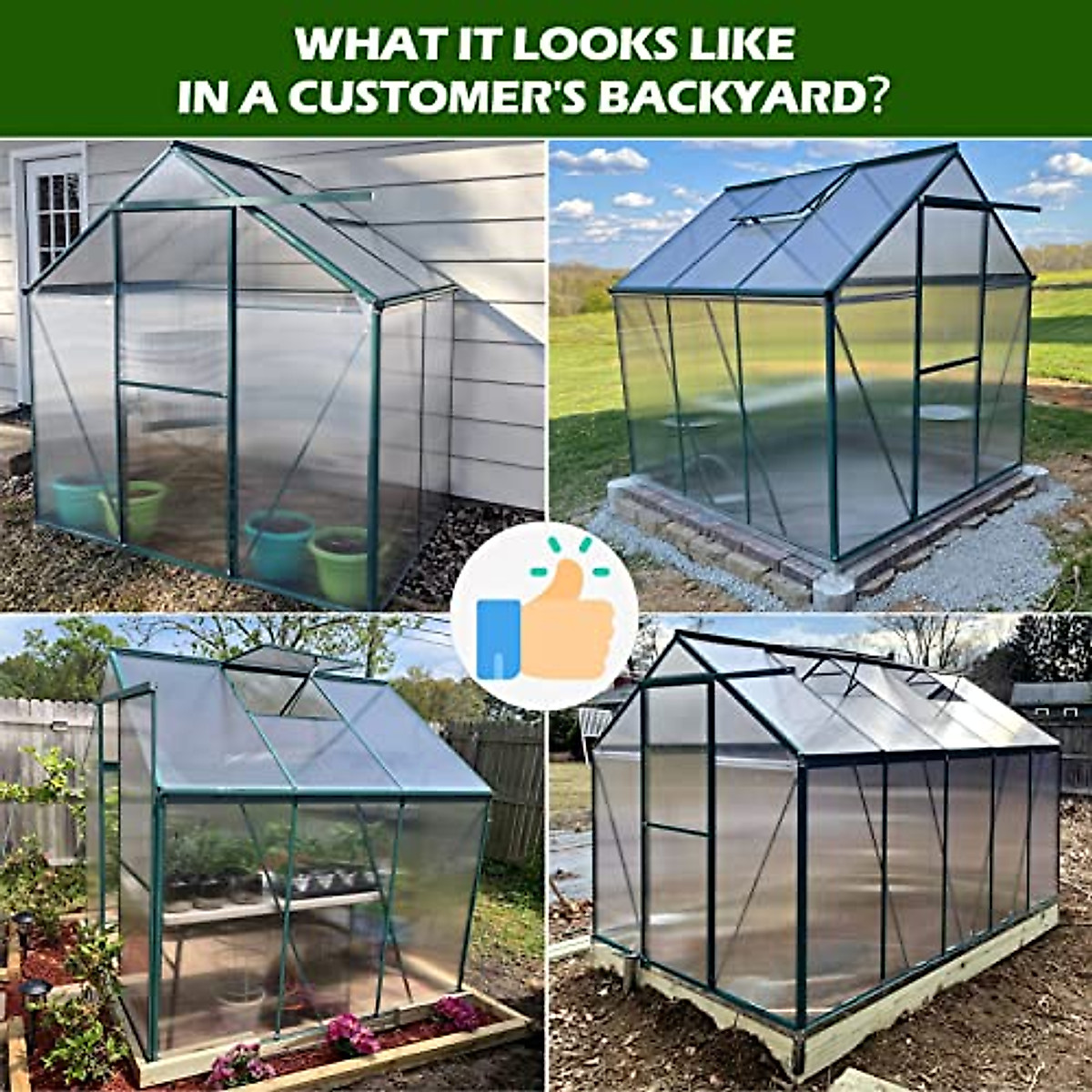 Upgraded 6.2' x 10.2' Hobby Polycarbonate Greenhouse Kits: w/Sliding Door, 2 Vent Window, Raised Base and Anchor Aluminum Heavy Duty Walk-in Greenhouses for Outdoor Backyard in All Season