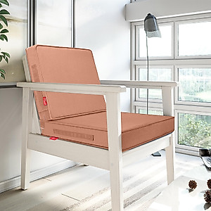 Pcinfuns Outdoor Deep Seat Cushions 24 x 24 Inch Chair Cushions for Patio Furniture,Thick 3 Inch Patio Pads with Removable Cover with Handle & Adjustable Straps for Patio,Yard,Garden,Light Orange