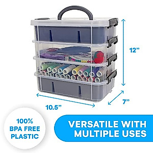 Bins & Things Stackable Storage Container with 2 Trays - Gray - Craft Storage/Craft Organizers and Storage - Bead Organizer Box/Art Supply Organizer