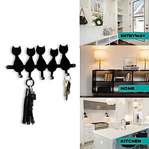 GEGUTON Wall Key Holder - Steel Hooks Holders Organizer for Keys, Decoration and Functional Items for Home, Birthday Gifts (Cats Theme)