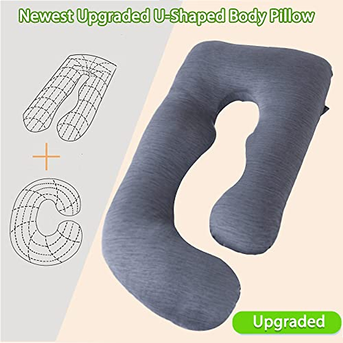 AMCATON 60 Inch Pregnancy Pillow for Sleeping, Extra Large U Shaped Body Pillow, Maternity Pillow for Pregnant Women (Light Grey)