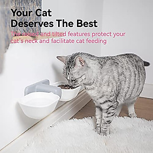 Cat Food and Water Bowls Set, Adjustable Elevated Cat Bowls, Hanging Cat Food Bowls,Wall Mounted Cat Water Bowl No Spill with 8.5 oz Each, Anti Vomiting,Dishwasher Safe,White