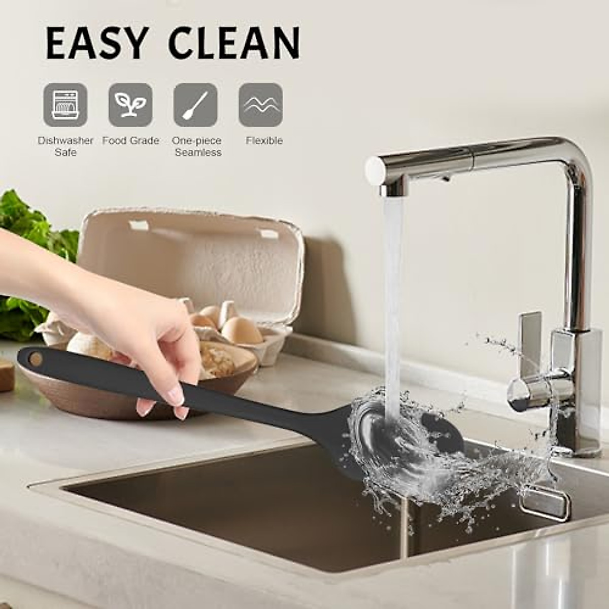 JONPHE Silicone Kitchen Utensils Set - Spatula Set,Turner,Brush,Whisk, 464°F Heat Resistant, Dishwasher Safe Silicone Cooking Utensils Set, Kitchen Gadget Tools Set for Nonstick Cookware - Black